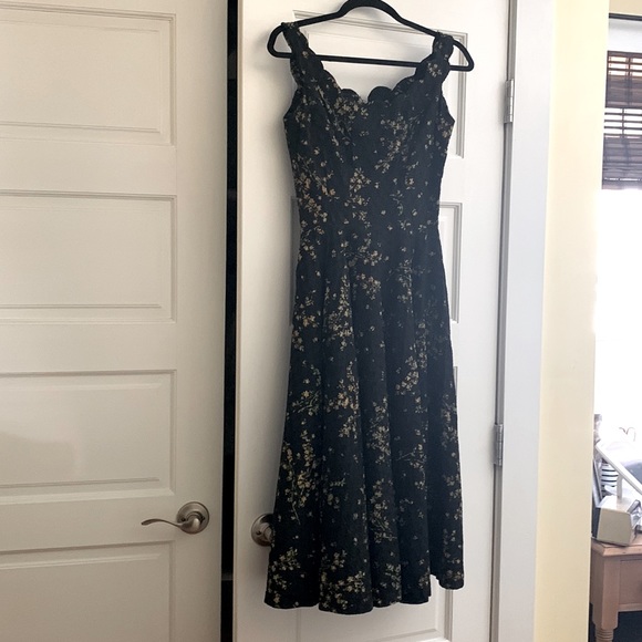 Mr. Mort | Dresses | Vintage Black W Yellow Flowers 95s Scallop Neck ...